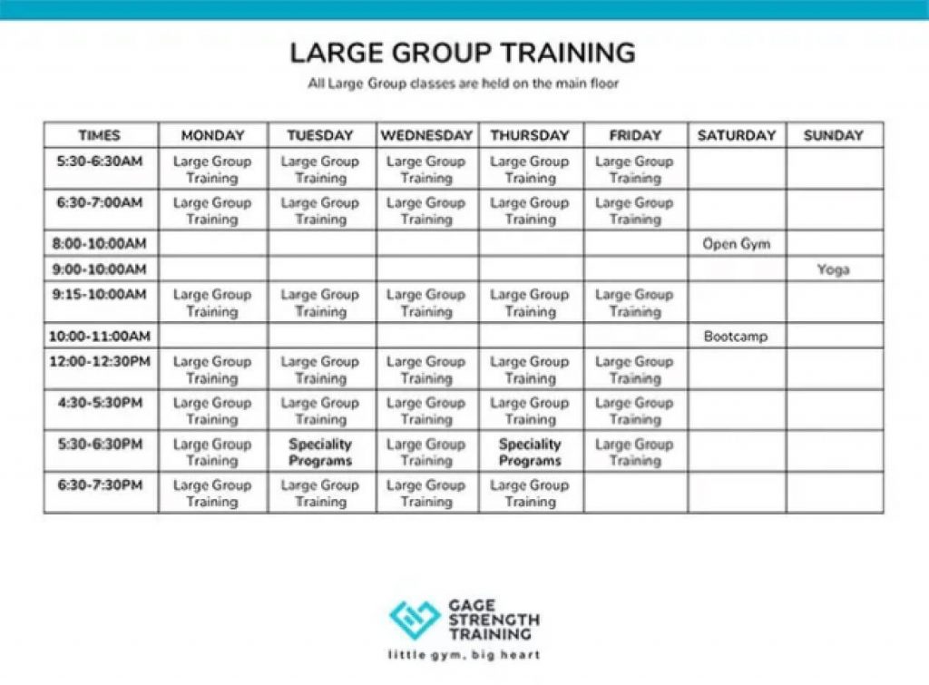 Schedule - Gage Strength Training | Little Gym, Big Heart | West ...